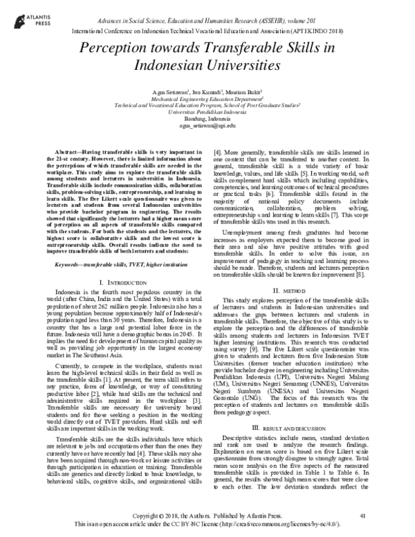 (PDF) Perception towards Transferable Skills in Indonesian Universities