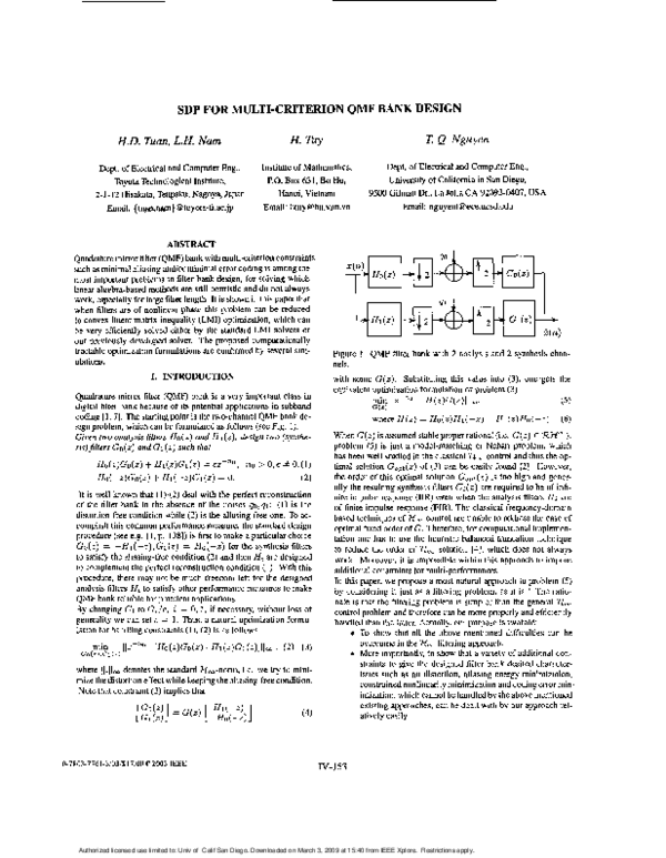 (PDF) SDP for multi-criterion QMF bank design