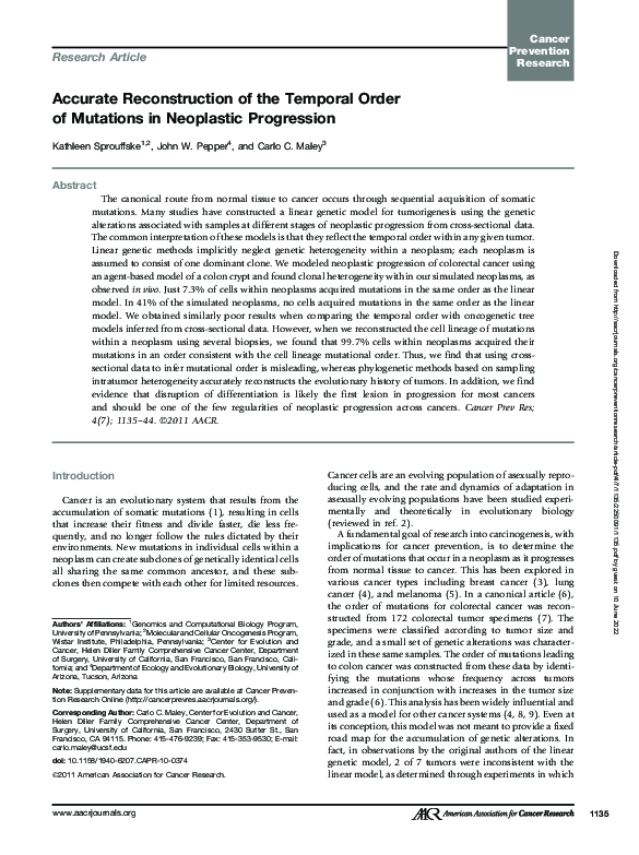 (PDF) Accurate Reconstruction of the Temporal Order of Mutations in ...