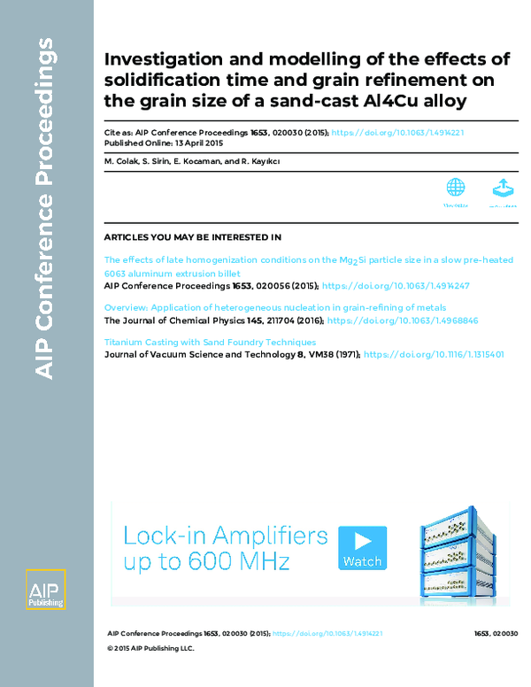Pdf Investigation And Modelling Of The Effects Of Solidification Time