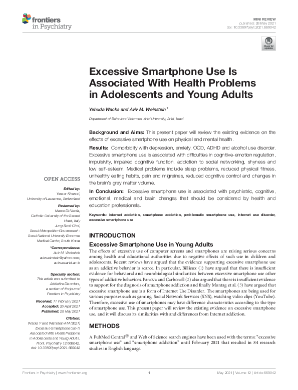 (PDF) Excessive Smartphone Use Is Associated With Health Problems in ...
