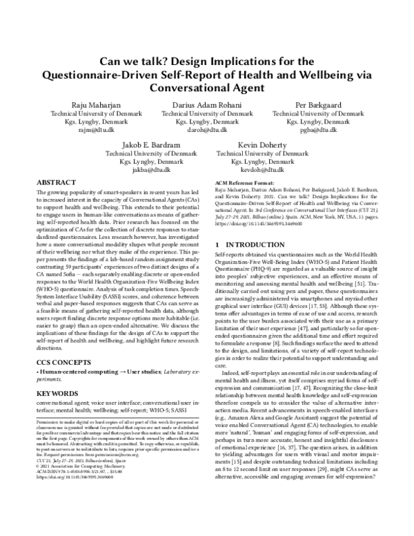 (PDF) Conversational Agents for Self-Reporting Health Data: Study Insights