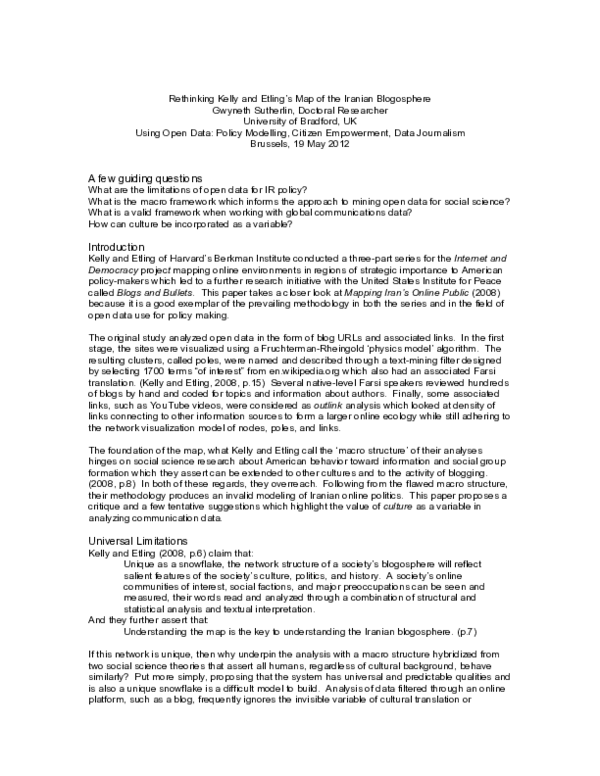 (PDF) Rethinking Kelly and Etling’s Map of the Iranian Blogosphere