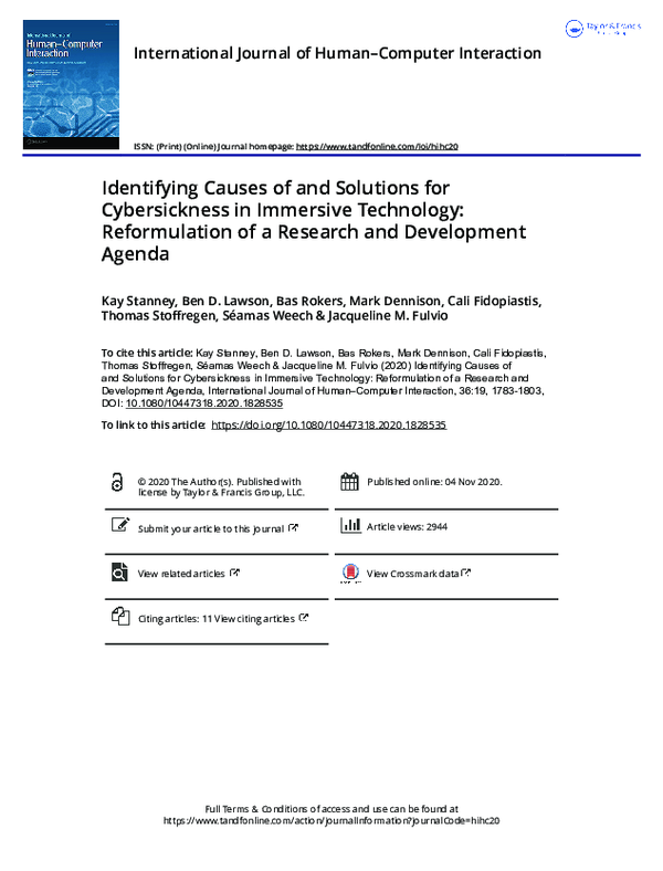 (PDF) Identifying Causes of and Solutions for Cybersickness in ...