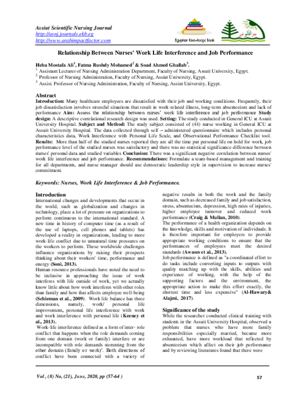 (PDF) Relationship between Nurses' Work Life Interference and Job ...