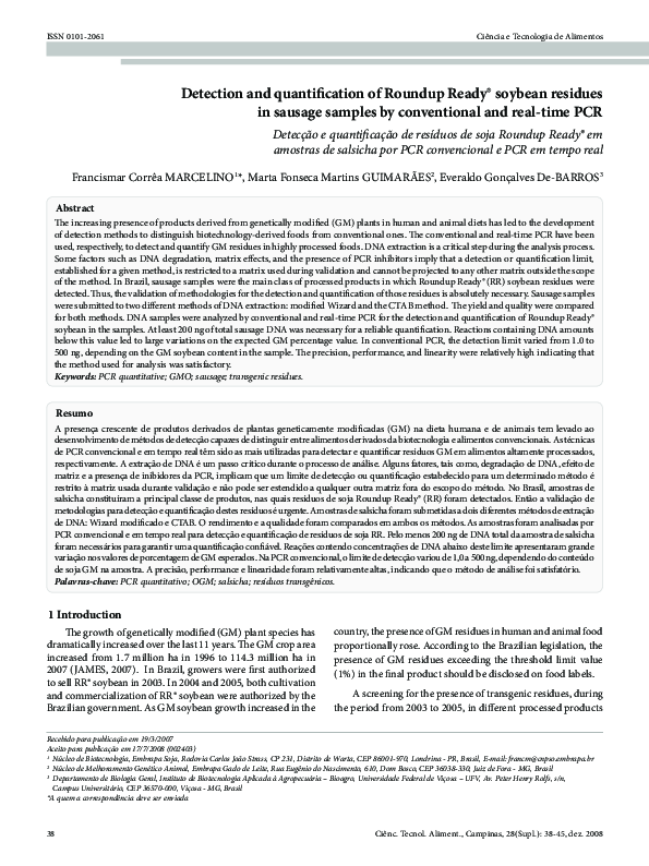 (PDF) Detection and quantification of Roundup Ready® soybean residues in sausage samples by ...