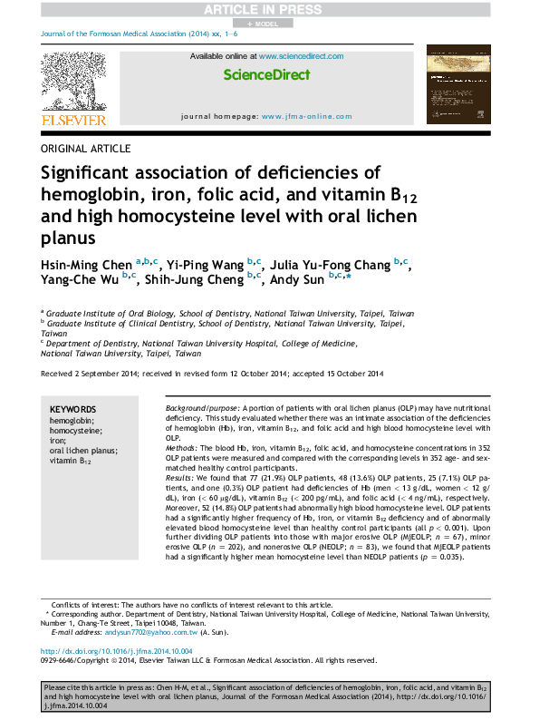 (PDF) Significant association of deficiencies of hemoglobin, iron ...
