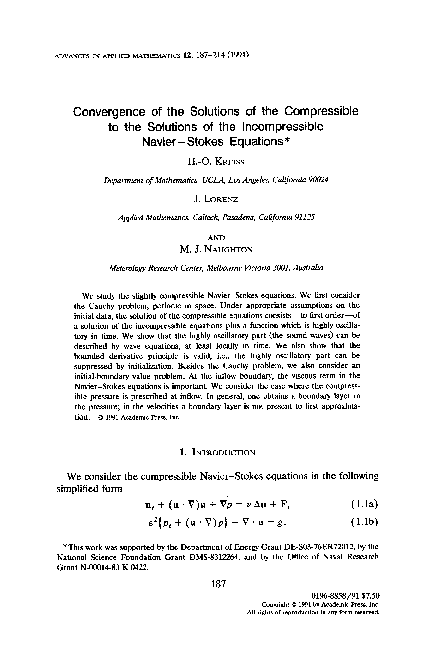 (PDF) Compressible vs. Incompressible Navier-Stokes