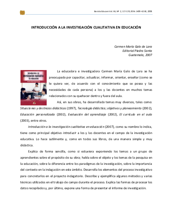 (PDF) Introducción a la investigación cualitativa en educación.(Autora del libro: Carmen María ...
