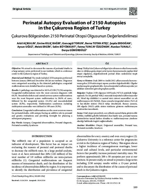 (PDF) Perinatal autopsy evaluation of 2150 autopsies in the Çukurova ...