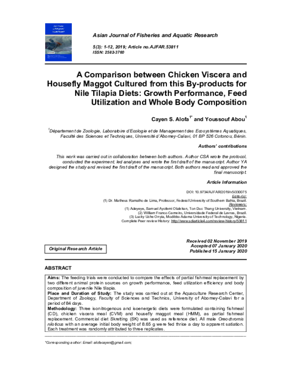 (PDF) A Comparison between Chicken Viscera and Housefly Maggot Cultured ...
