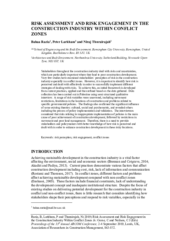 (PDF) Risk Assessment and Risk Engagement in the Construction Industry ...