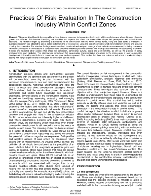 (PDF) Practices Of Risk Evaluation In The Construction Industry Within ...