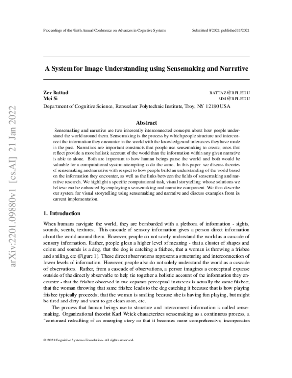 (PDF) A System for Image Understanding using Sensemaking and Narrative