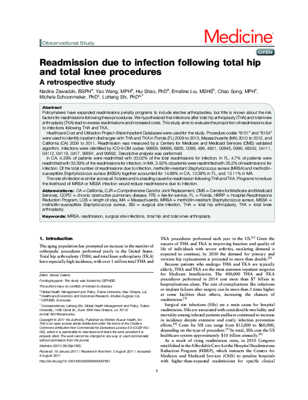 (PDF) Readmission due to infection following total hip and total knee ...