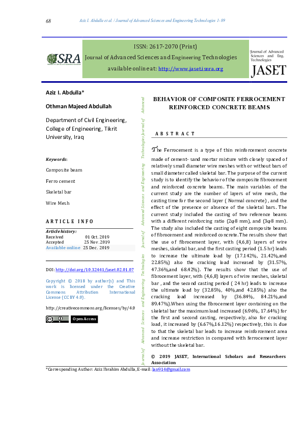 (PDF) Behavior of Composite Ferrocement Reinforced Concrete Beams