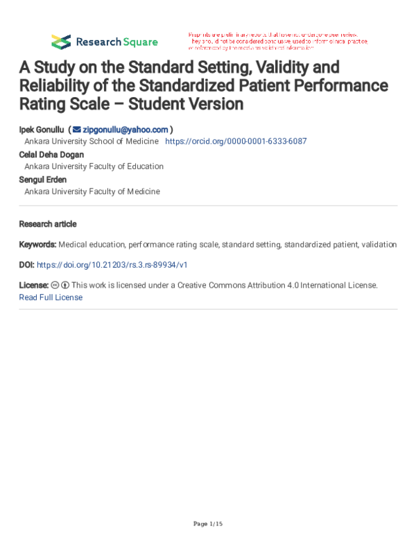 (PDF) A Study on the Standard Setting, Validity and Reliability of the ...