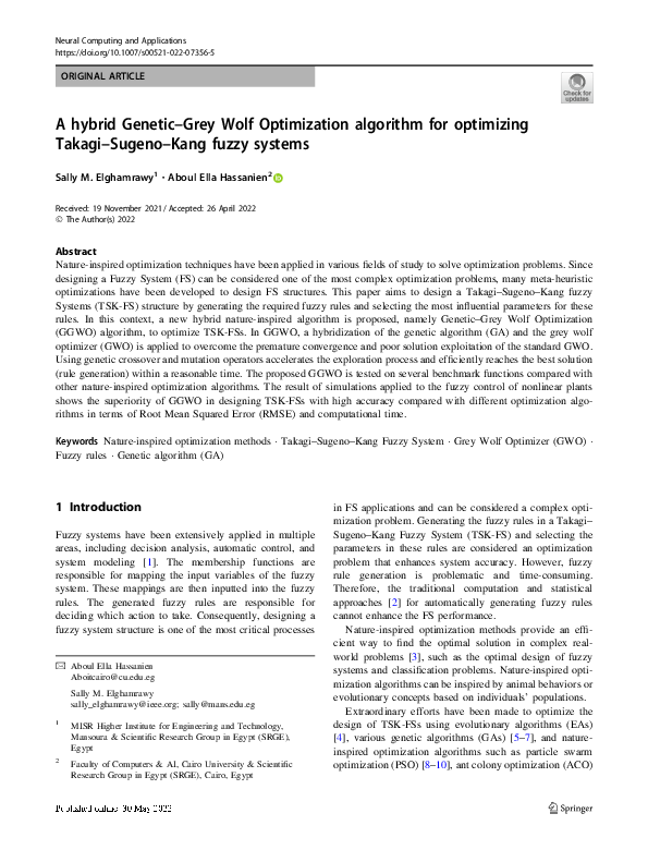 Pdf A Hybrid Geneticgrey Wolf Optimization Algorithm For Optimizing Takagisugenokang Fuzzy