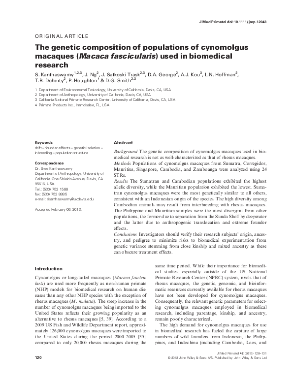 (PDF) The genetic composition of populations of cynomolgus macaques ...