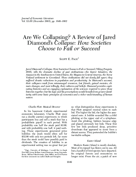 (PDF) Are We Collapsing? A Review of Jared Diamond’s Collapse: How ...