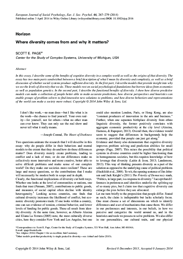 (PDF) Where diversity comes from and why it matters?