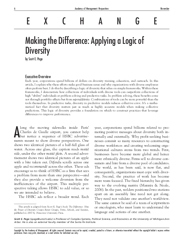 (PDF) Making the Difference: Applying a Logic of Diversity