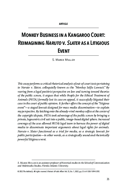 (PDF) Monkey Business in a Kangaroo Court: Naruto v Slater as a ...