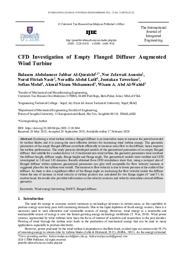 (PDF) CFD Investigation of Empty Flanged Diffuser Augmented Wind Turbine
