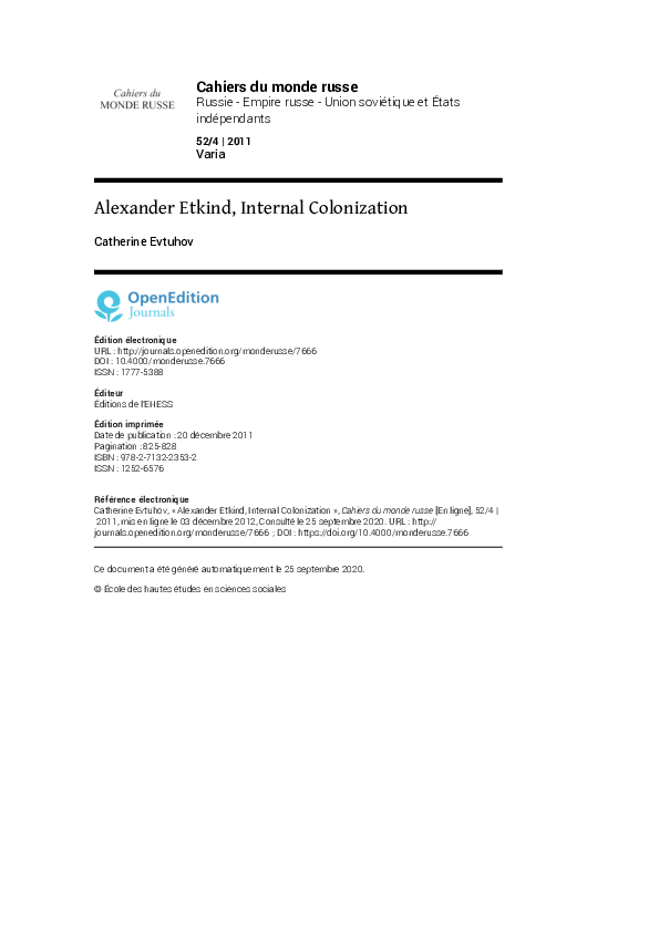 (PDF) Alexander Etkind, Internal Colonization