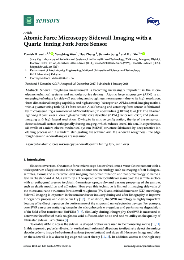 (PDF) Atomic Force Microscopy Sidewall Imaging with a Quartz Tuning ...