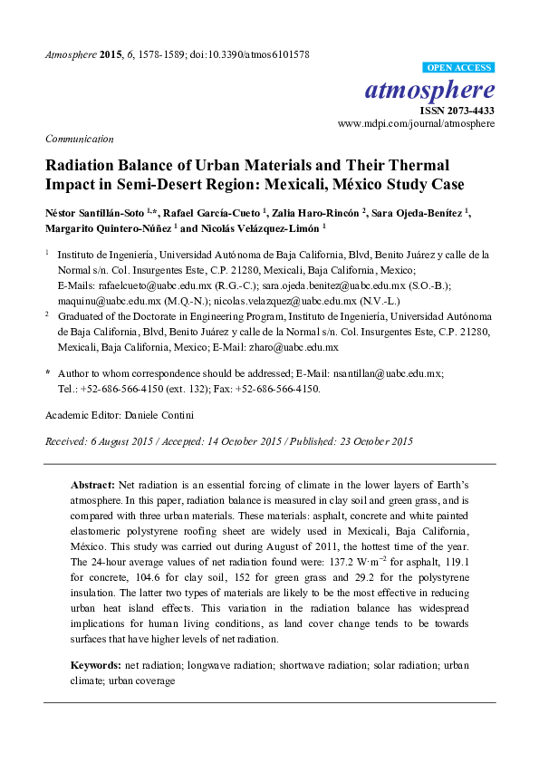 (PDF) Radiation Balance of Urban Materials and Their Thermal Impact in ...