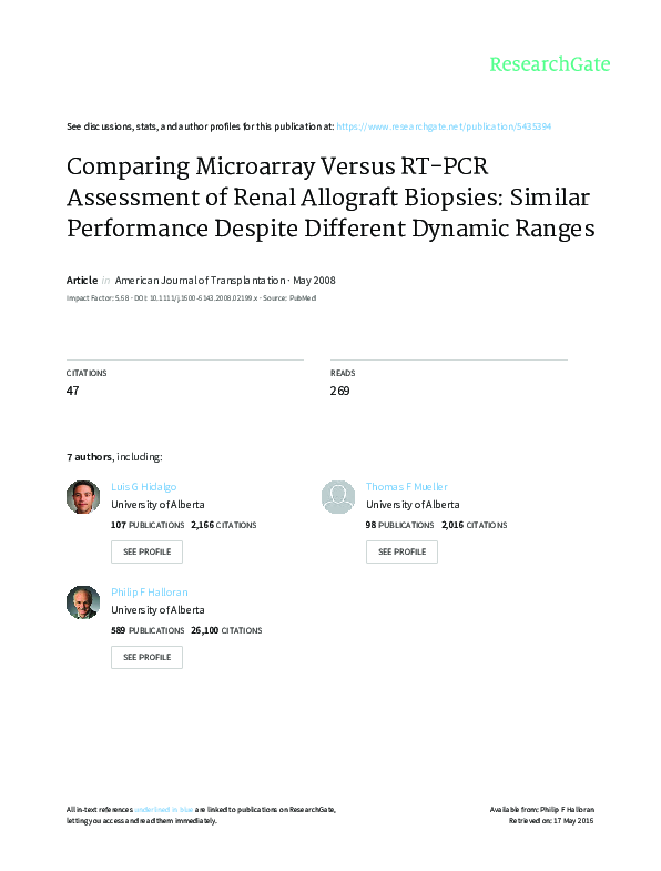 (PDF) Comparing Microarray Versus RT-PCR Assessment of Renal Allograft ...