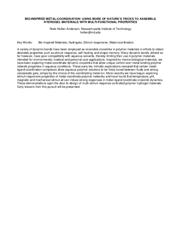 (PDF) Bio-inspired metal-coordination: Using more of nature’s tricks to assemble hydrogel ...