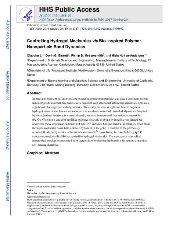 (PDF) Controlling Hydrogel Mechanics via Bio-Inspired Polymer ...