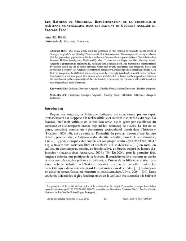 (PDF) Les Haïtiens de Montréal. Représentation de la communauté ...