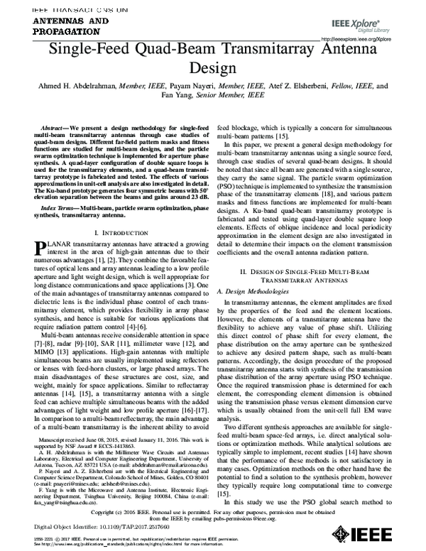 (PDF) Single-Feed Quad-Beam Transmitarray Antenna Design | Ahmed Hassan Abdelrahman - Academia.edu