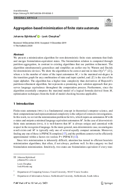 Pdf Aggregation Based Minimization Of Finite State Automata Johanna Björklund