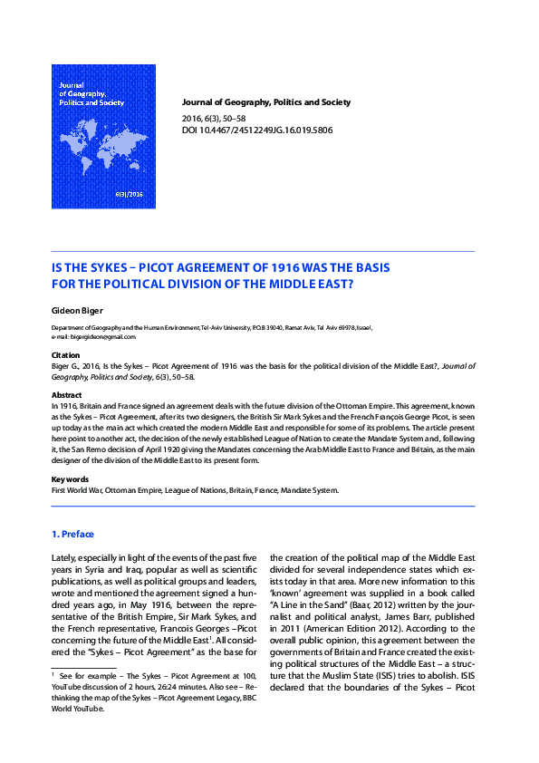 (PDF) Is the Sykes – Picot Agreement of 1916 was the basis for the ...