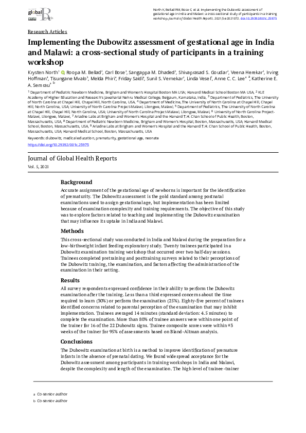 (PDF) Implementing the Dubowitz assessment of gestational age in India ...