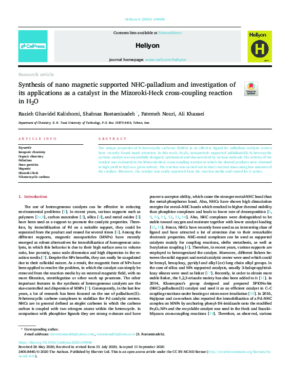 (PDF) Synthesis of nano magnetic supported NHC-palladium and investigation of its applications ...