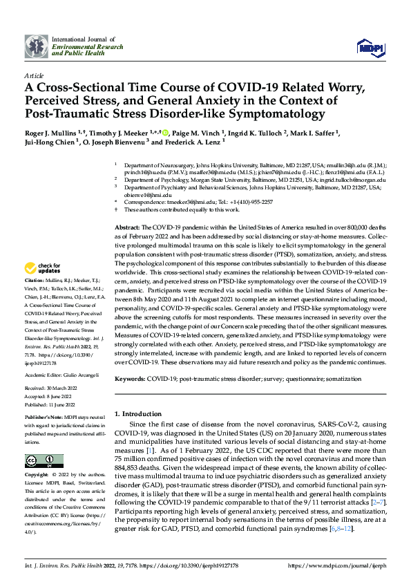 (PDF) A Cross-Sectional Time Course of COVID-19 Related Worry ...