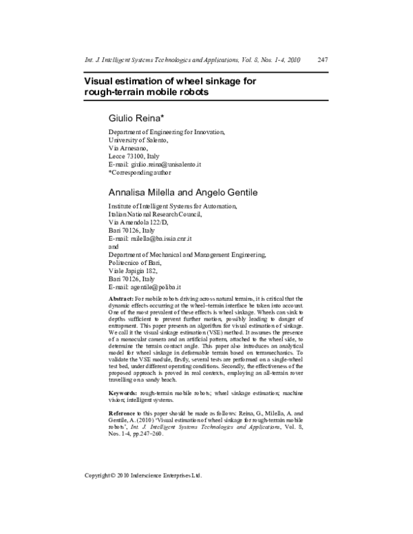 (PDF) Visual estimation of wheel sinkage for rough-terrain mobile robots