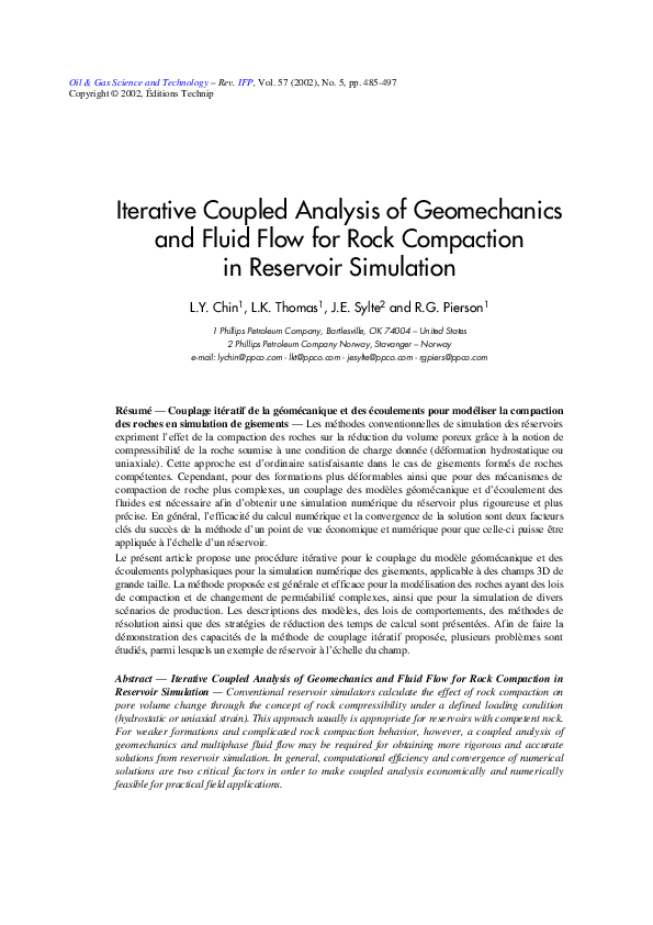 (PDF) Iterative Coupled Analysis of Geomechanics and Fluid Flow for Rock Compaction in Reservoir ...