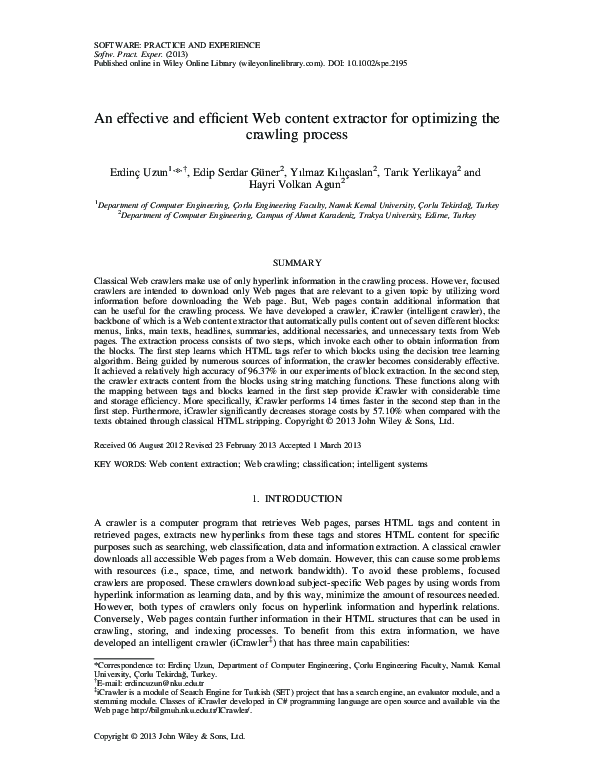 Pdf An Effective And Efficient Web Content Extractor For Optimizing