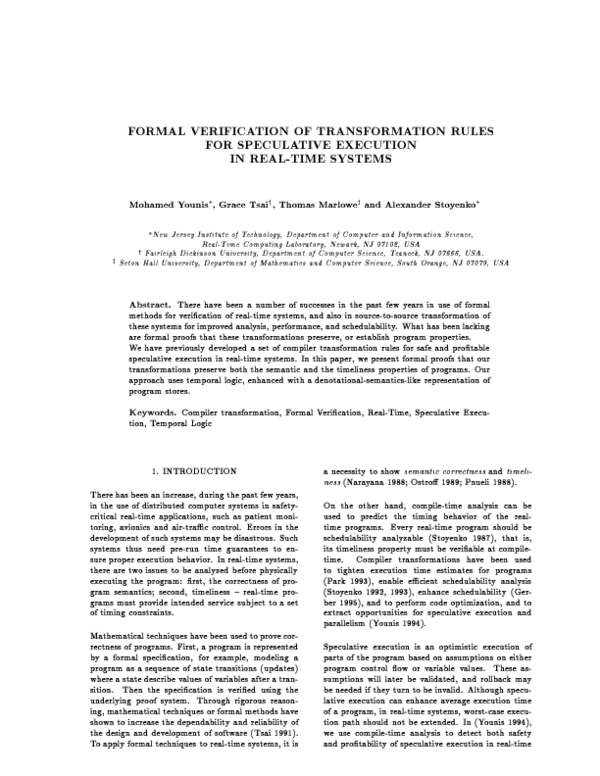 (PDF) Formal Verification of Transformation Rules for Speculative Execution in Real-Time Systems