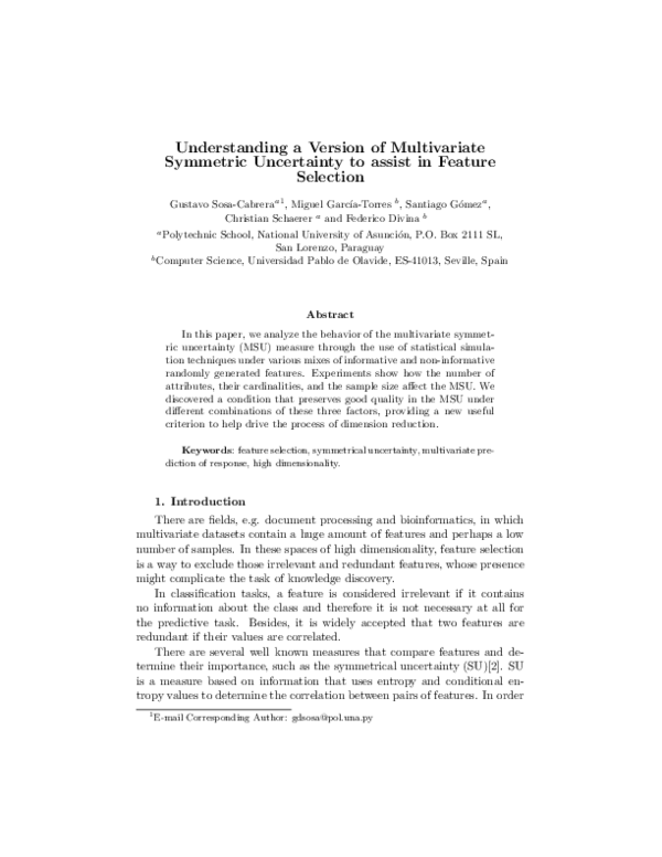 (PDF) Understanding a Version of Multivariate Symmetric Uncertainty to assist in Feature Selection