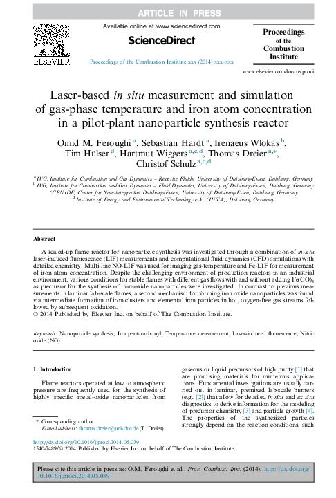 (PDF) Laser-based in situ measurement and simulation of gas-phase ...