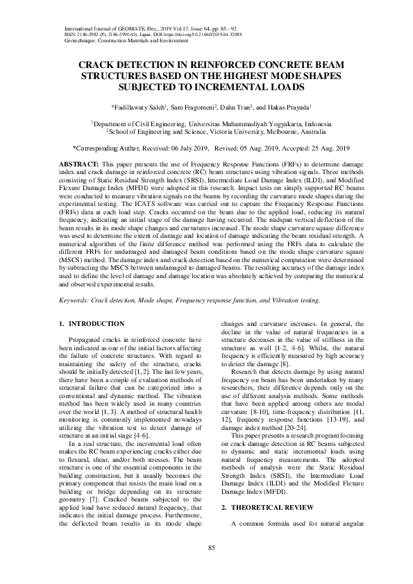 (PDF) Crack Detection in Reinforced Concrete Beam Structures Based on the Highest Mode Shapes ...