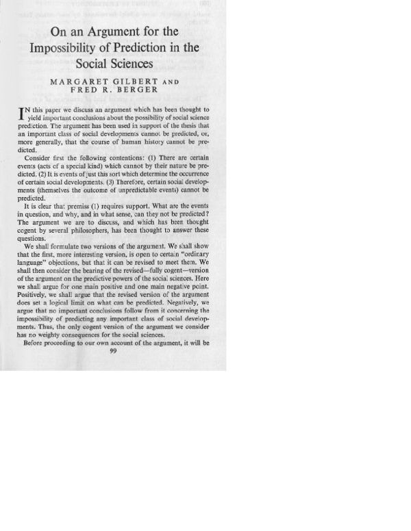 (PDF) On an Argument for the Impossibility of Prediction in the Social ...