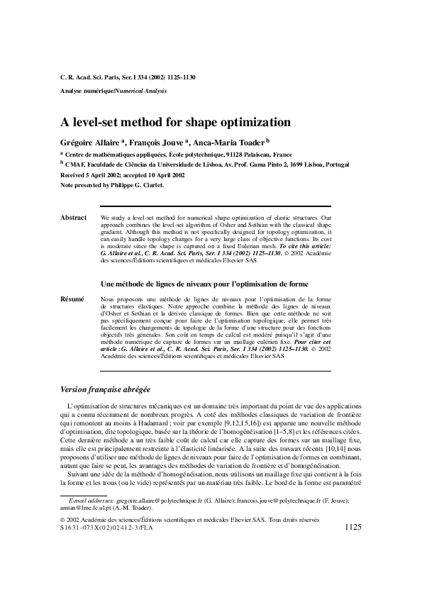 (PDF) A level-set method for shape optimization